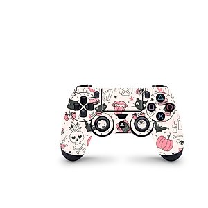ZOOMHITSKINS Compatible with PS4 Controller Skin, Magical Pink Mystery Star Pumpkin Halloween Cute, Durable, Vinyl, Made in The USA