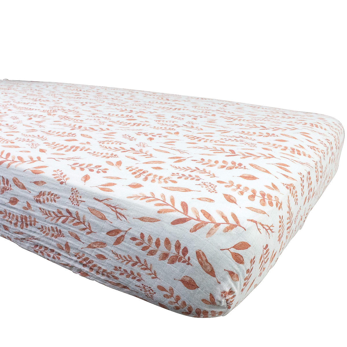Bebe au Lait Classic Muslin Crib Sheet, 100% Cotton Muslin, Fits Standard Crib Mattress - Pink Leaves