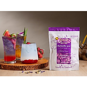 Hida Beauty Dried Butterfly pea flower tea 30 Tea bags Herbal Blue Natural Pure colors for drinks hot cool purple violet funness party food bakery pasta cocktail rice