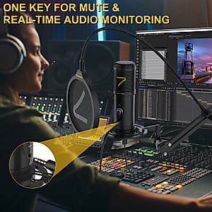 7RYMS SR-AU01-K1 Podcast Microphone Kit with Arm Stand, USB Condenser Microphone for Computer PC Smartphone, Suitable for Gaming Singing Podcasting Recording Live-Streaming