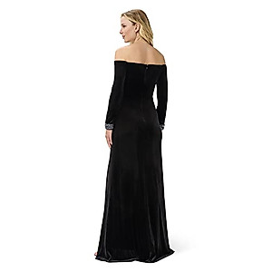 Adrianna Papell Women's Velvet Off The Shoulder Gown, Black, 10