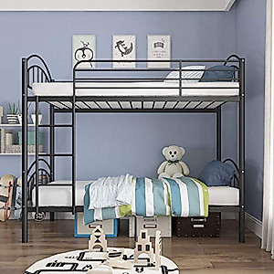 mecor Twin Over Twin Bunk Bed, Convertible Into 2 Individual Metal Twin Bed Frame for Boys, Girls, Kids, Teens - Removable Ladder & Safety Guard Rail - Black