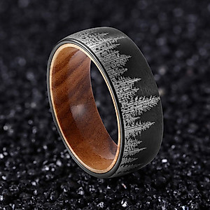 POYA TUNGSTEN Forest Rings for Men 8 mm Black Plated Wedding Band with Wood Liner Comfort Fit (8)