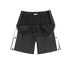 Wataxii Post Surgery Tear Away Shorts for Men Hip Replacement Recovery Snap Breakaway Shorts Comfy Adaptive Clothing Black