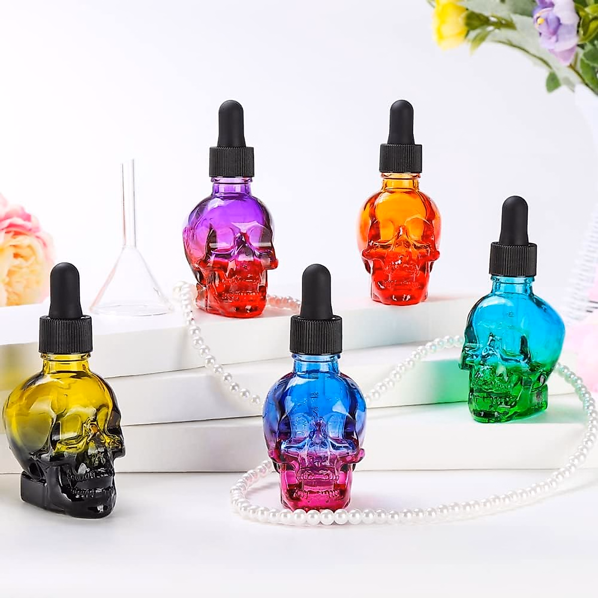 5PCS 1oz Skull Glass Dropper Bottles Refillable Bottles liquid bottling Dispensing bottle with Eye Dropper Pipettes for Essential Oils/Beauty Oil Mix, Aromatherapy Blends(5, 30ml)