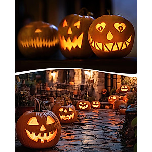 Luditek Pumpkin Carving Kit, 17 PCS Professional Stainless Steel Pumpkin Carving Tools with 3 Electronic Candles Lights and 10 Stencils, Jack-O-Lanterns Cutting Halloween Gifts for Adults