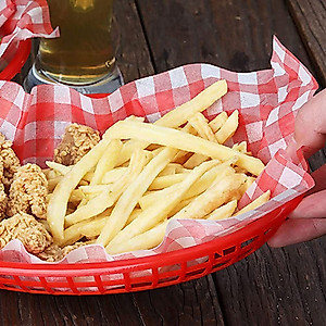 Luxshiny 6pcs Fast Food Baskets Plastic Oval Food Serving Tray Reusable Bread Fry Basket Burgers Storage Plates Fruit Baskets for Hot Dogs Sandwiches Chip Barbecues Picnics Red