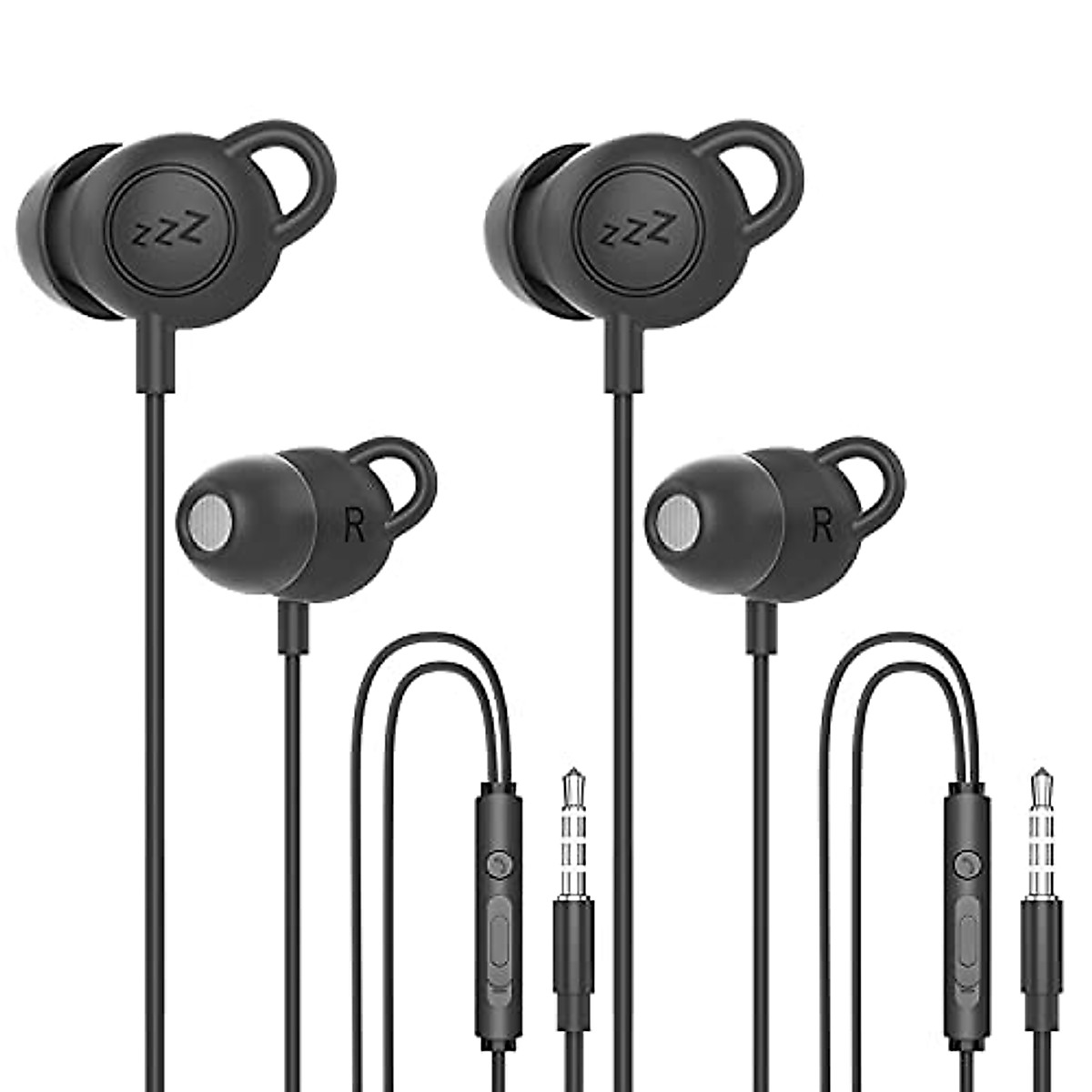 yi-shaney 2 Pack Wired Sleep in Ear Earbuds Headphone, Soft Lightweight Silicone Noise Cancelling Earphones with 3.5mm Audio Devices for Side Sleeper, Snoring, Air Travel & Relaxation (Black)