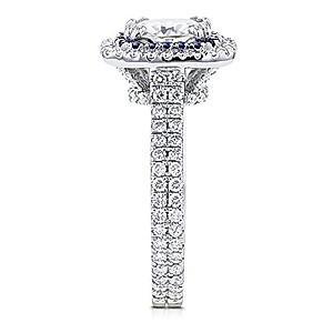 Kobelli 2 Carat TW Moissanite (GH) and Sapphire Cushion Halo Engagement Ring in 14k White Gold - Size 10