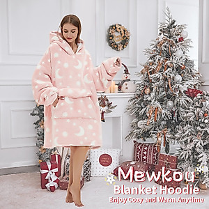 Glow in The Dark Wearable Blanket Hoodie for Adult,Oversized Sherpa Fleece Blanket Hoodie for Women Men,Luminous Moon and Stars