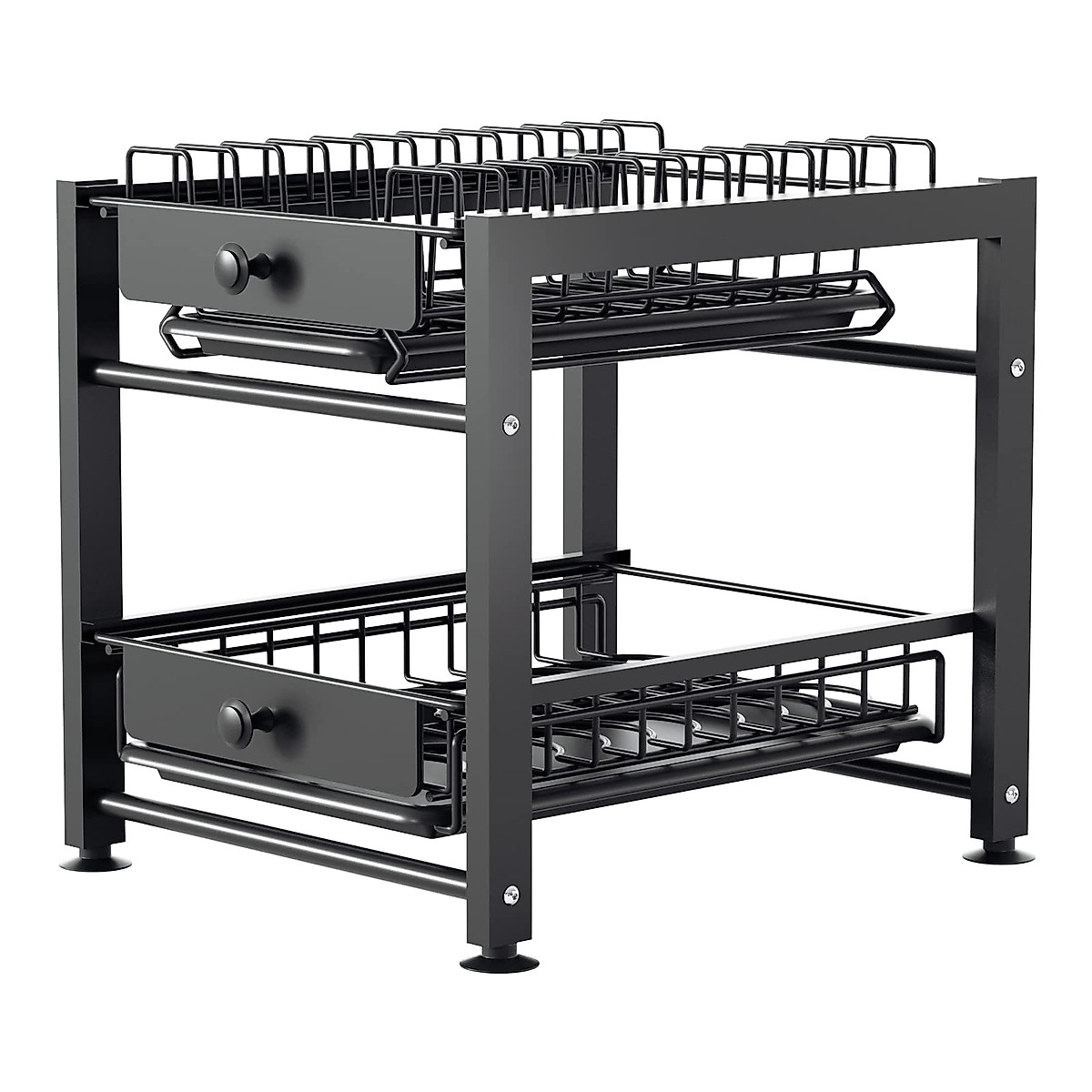 2 Tier Dish Drying Rack for Kitchen Counter, LUNASEA Dish Rack with Drainboard, Black Dish Drainer Set with Anti-Slip Suction Cups, Large Capacity Dish Strainers for Kitchen Countertop Saving Space