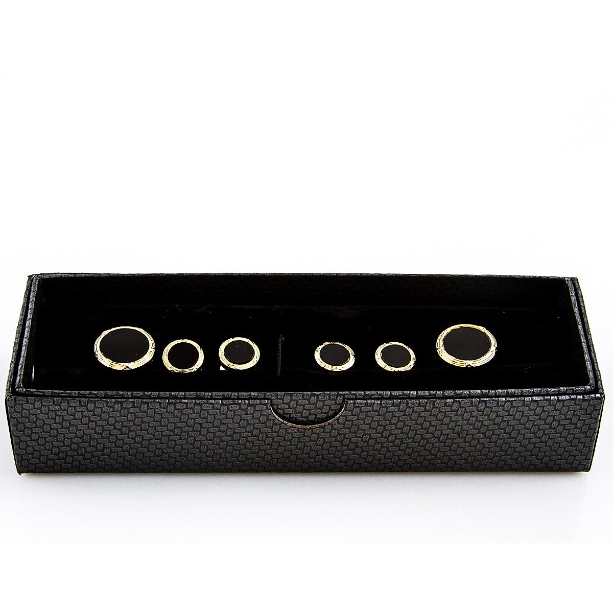 MRCUFF Black Onyx Round Designer Tuxedo Cufflinks & Studs Set in a Presentation Gift Box & Polishing Cloth