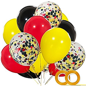 Mouse Color Balloons 40 Pack, 12 Inch Red Black Yellow Latex Balloons with Confetti Balloon for Baby Shower Birthday Party Decorations Supplies with Ribbon