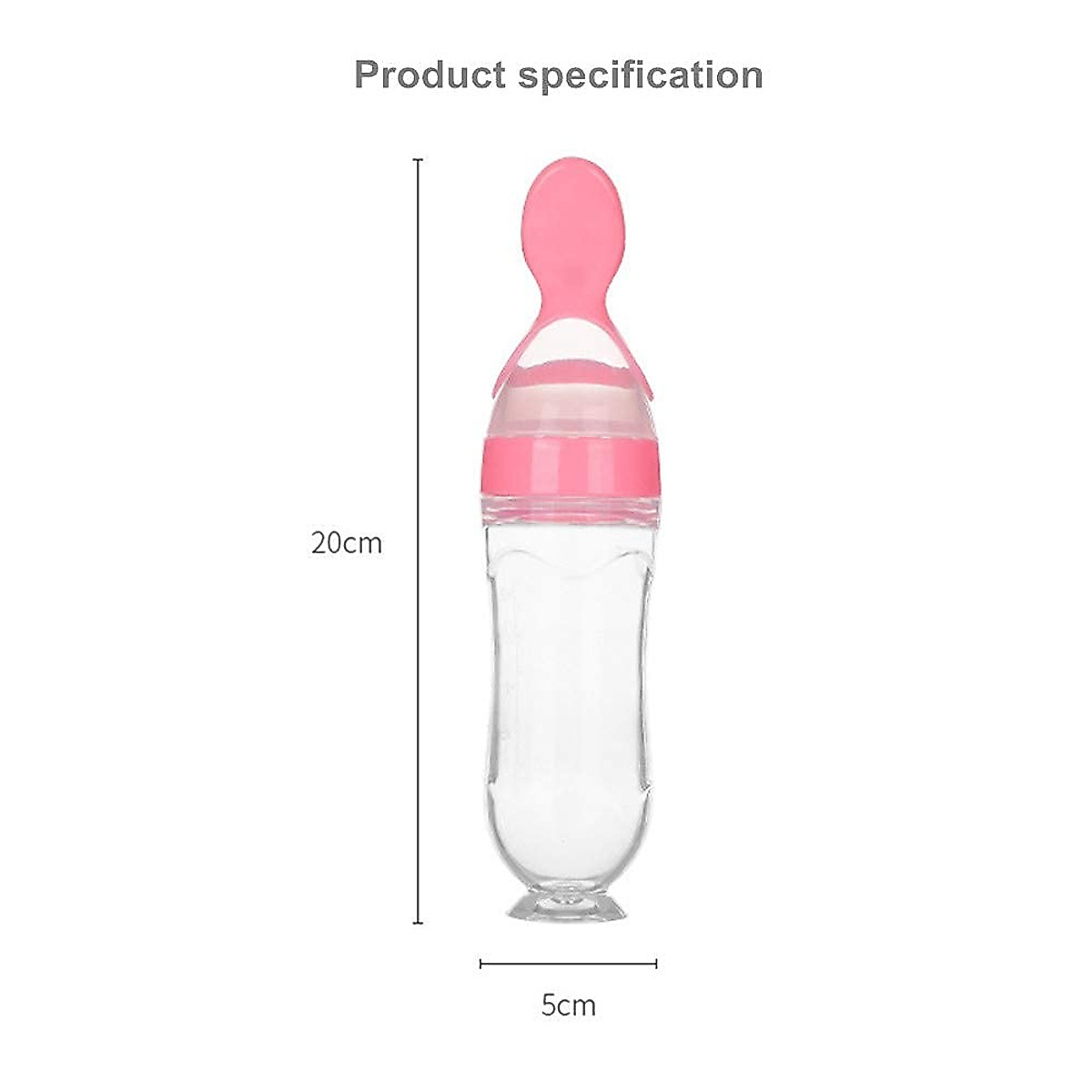 Gaodear Natural Touch Silicone Baby Food Feeder,Squeeze Cereal Bottle with Dispensing Spoon，Suction Cup Design,3 Ounce/Pink