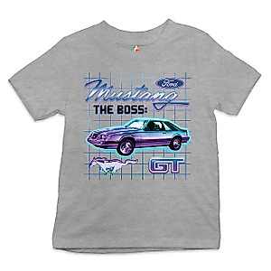 Ford Mustang GT The Boss Kid's T-Shirt Muscle Car Licensed Ford Boys Girls Tee Grey Small