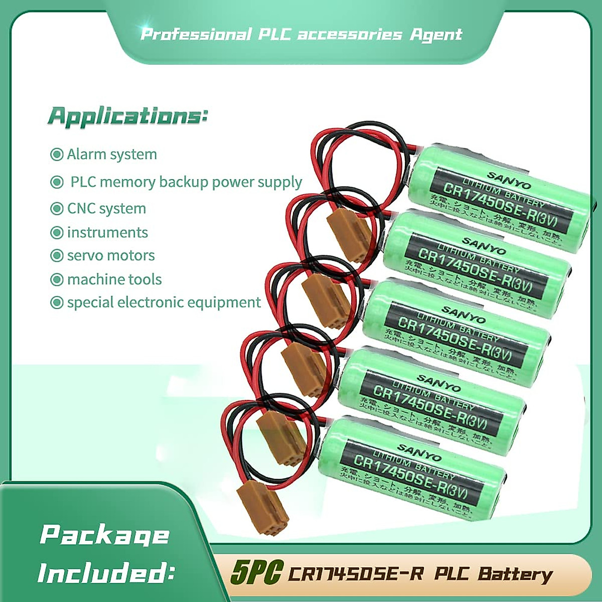 WELLVEUS 5PCS 3V CR17450SE-R / A98L-0031-0012 2500mah PLC Battery for FANUC with Plug