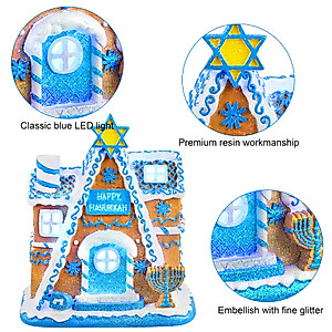 Fovths Hanukkah House Resin Tabletop Decor White and Blue Hanukkah LED Tabletop Decor Hanukkah House Centerpieces for Hanukkah Party Supplies Home Decor
