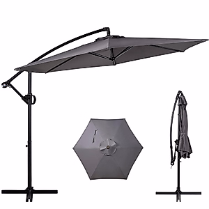 Shintenchi Patio Offset Umbrella with Easy Tilt Adjustment,Crank and Cross Base, Outdoor Cantilever Hanging Umbrella, Sunshade Umbrella Canopy, Dark Gray