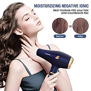 CONFU Hair Dryer, 1875W Professional Salon Blow Dryer, with Diffuser and Concentrator Nozzles Negative Ionic Hair Blow Dryer 2 Speed 3 Heat Quick Drying Suitable for Hairdressers Family Styling