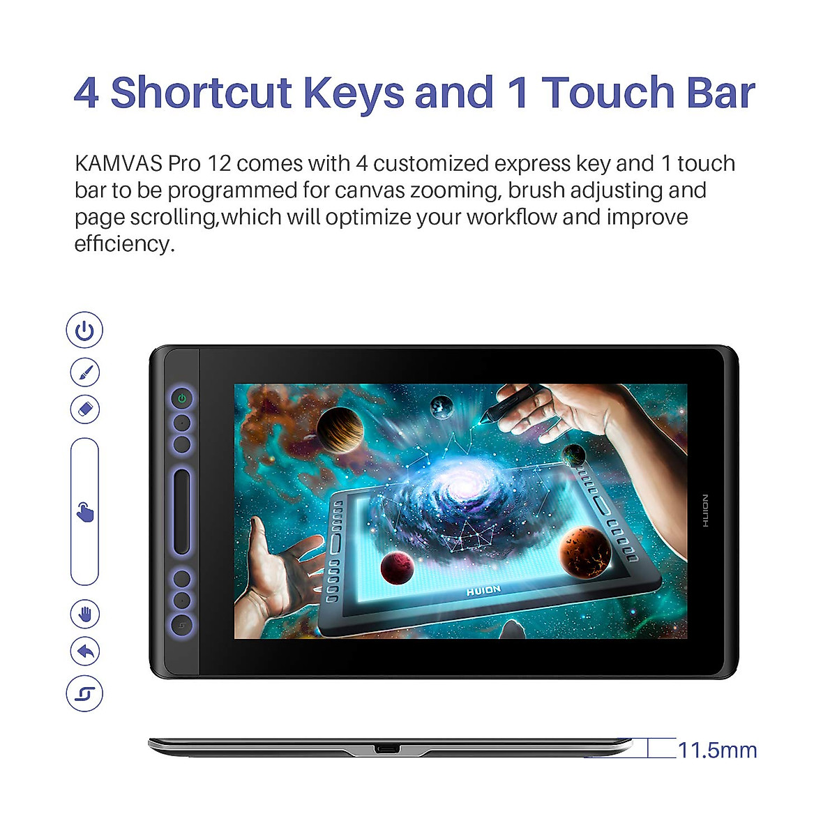 HUION KAMVAS Pro 12 Graphics Drawing Tablet with Screen Full Laminated Tilt 8192 Pen Pressure Battery-Free Stylus Adjustable Stand Compatible with Windows/Mac/Linux, 11.6 Inch Pen Display