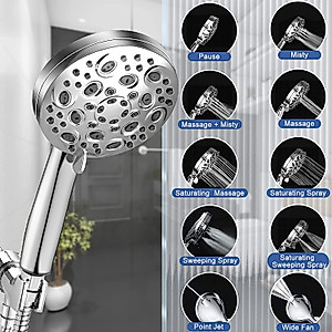 Filtered Shower Head with Handheld, Likense 10 Modes Spray Combo High Pressure Detachable Water Softener Showerhead with 60’’ Hose, Minerals Stones Replacement Filters for Hard Water