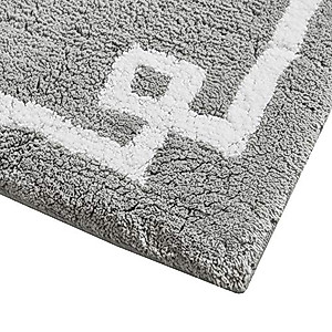 Madison Park Evan 100% Cotton Bathroom Rug Non Slip Backing-Luxrurious Tufted Plush Bath Mat Absorbent, Quick Dry, Spa Design Shower Room Décor, 24x72, Grey