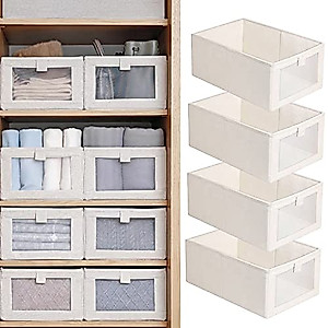Fordonral 4 Pack Linen Storage Bins, Storage Containers for Organizing Clothing, Jeans, Toys, Books, Shelves, Closet, Wardrobe - Closet Organizers and Storage, Large Storage Boxes Baskets with Window