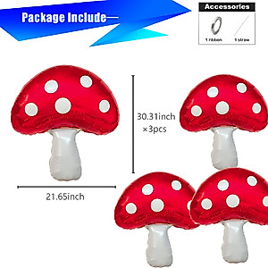 3PCS 31'' Mushroom foil balloons. Mushroom decor- Alice in Wonderland theme party decoration, Mushroom birthday party supplier. baby shower, wedding, forest plant party decorations.