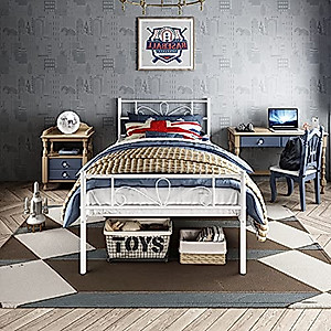 MTB 12 Inch Premium Twin Size Bed Frame Metal Platform Mattress Foundation, with Headboard and Footboard, Heavy Duty Iron Slats Easy Assembly, White