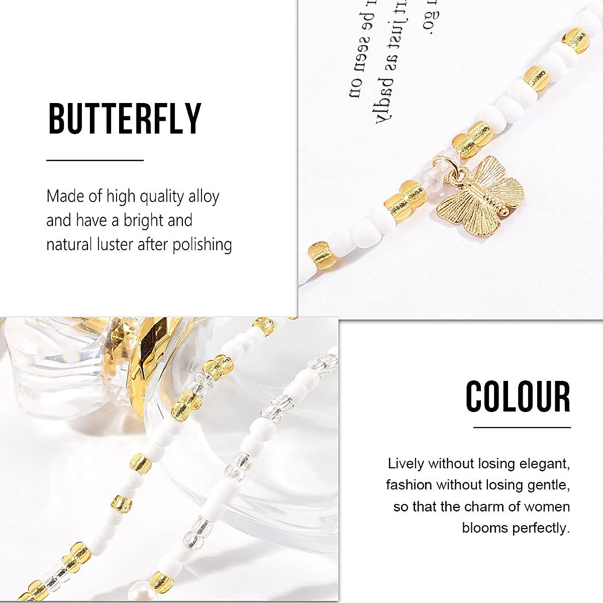 Cosydays Elastic Waist Bead Belly Chain Butterfly Body Beaded African Belly Beads Accessories for Women