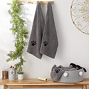 Bone Dry Pet Grooming Towel Collection Embroidered Absorbent Microfiber Drying Set, 15x30, Gray, 3 Count