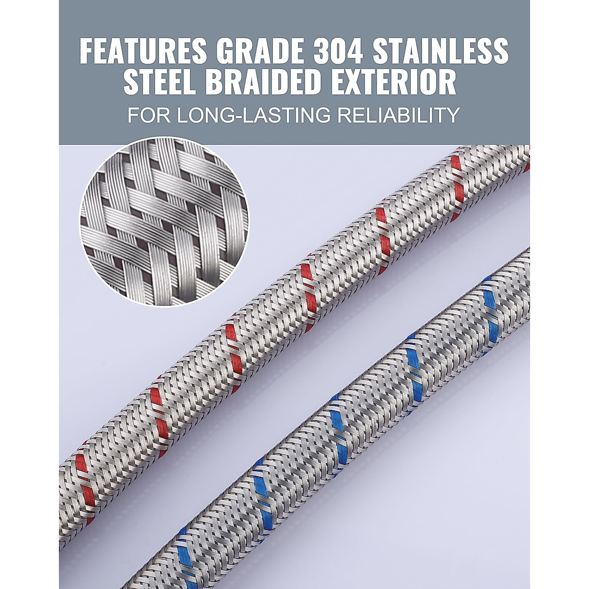 ALEASHA 72” Length Faucet Supply Lines,Flexible Faucet Hose Connector 3/8" to 3/8" Female Compression Thread Stainless Steel Braided Bathroom Kitchen Faucet Extension Water Supply Line,2Pcs