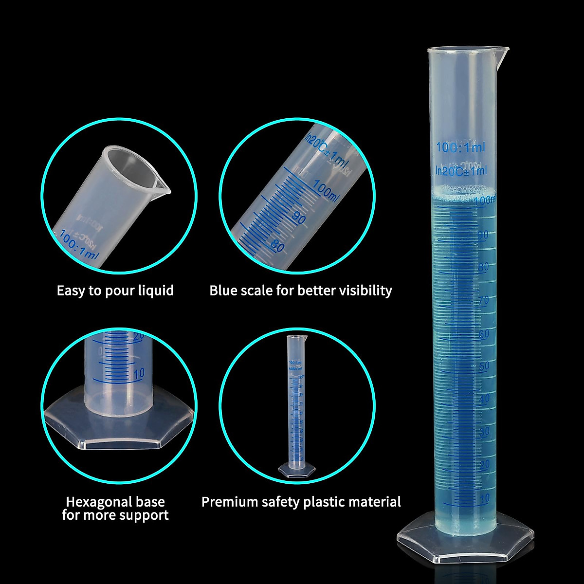 APLANET Plastic Graduated Cylinders and Beakers, 10ml, 25ml, 50ml, 100ml Cylinders with 50ml, 100ml, 250ml, 500ml, 1000ml Beakers and 1 Tube Brush, Ideal for Home and School Science Lab