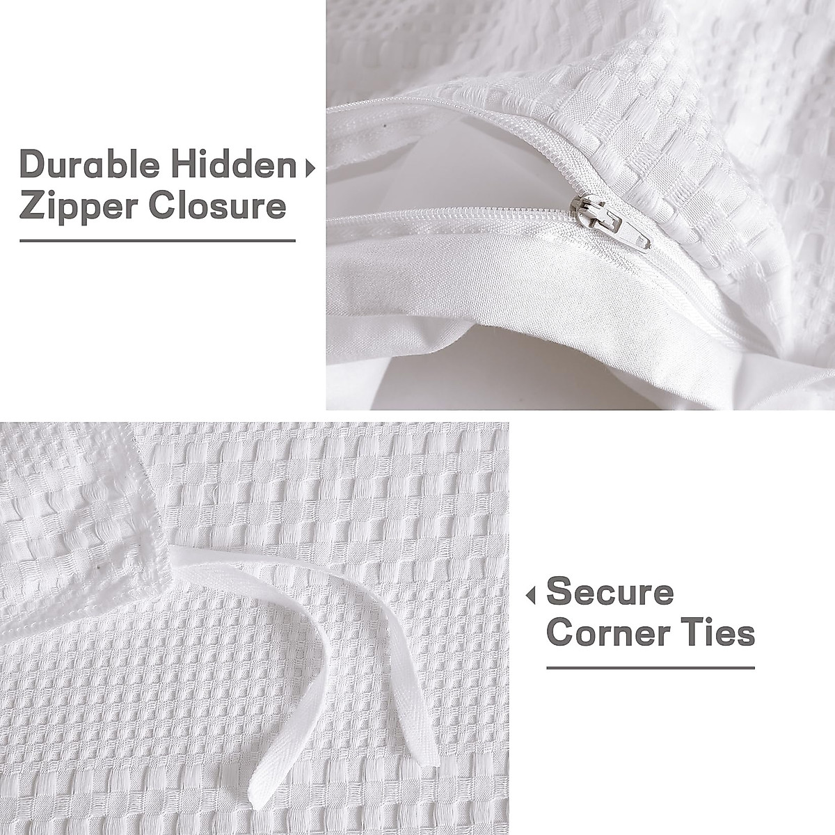CAROMIO White Duvet Cover Queen - Waffle Weave Textured Duvet Cover Queen Size, Soft and Breathable Queen Duvet Cover Set for All Season (Queen, 90"x90")