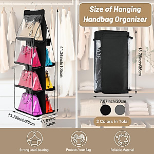 IBEQUEM 2Pcs Purse Organizer for Closet, 8 Pocket Purse Storage for Wardrobe Closet Foldable Shelf, Purse Holder Hanging Handbag Organizer Oxford Cloth Closet Organizer for Family Closet Bedroom