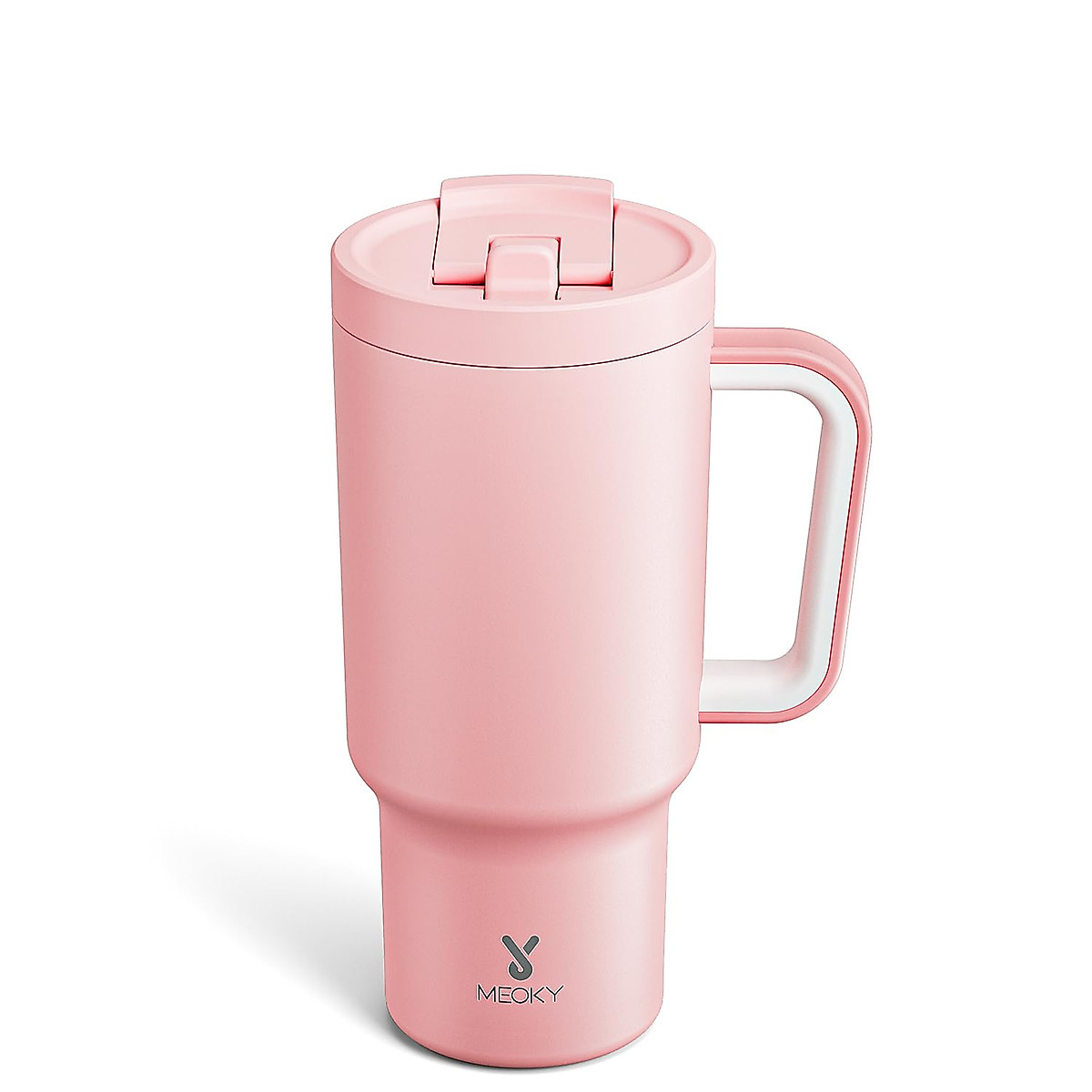 Meoky 32 oz Tumbler with Handle and Flip Straw, 100% Leakproof Tumbler with Lid and Straw, Stainless Steel Insulated Cup, Cupholder Friendly, Keeps Cold for 24 Hours (Blush)