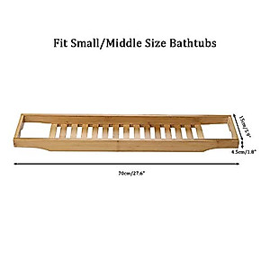 uxcell Bamboo Bathtub Tray, Bathroom Caddy Organizer, Non Slip Bath Serving Table Tray, with Phone/Book/Glass/Holders for Bath