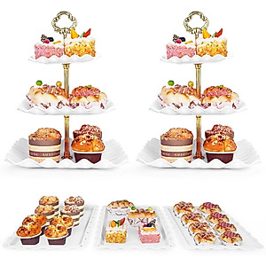 5 Pcs Dessert Table Display Set - 2 Pcs 3-Tier Dessert Display Stands & 3 Pcs Serving Tray - Dessert Trays Dessert Stands Treat Table Displays Set for Tea Parties,Birthdays & Baby Showers