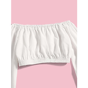 Floerns Girls Off The Shoulder Flounce Long Sleeve Ruched Blouse Crop Tops White 8 Years