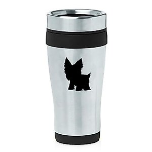 16oz Insulated Stainless Steel Travel Mug Coffee Mug Tumbler Yorkie (Black)