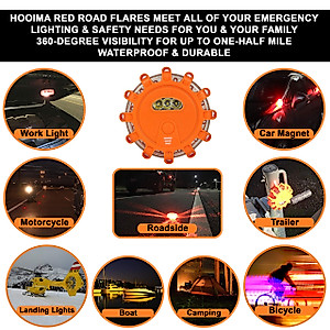 Magnetic Emergency LED Road Flares Warning Kit | Car Roadside Safety Lights | Up to 1.5 Mile Flashing View | 4 Red Light Beacon Disk & 1 Working Flashlight | For Vehicle, Boat, Truck, Flood & More