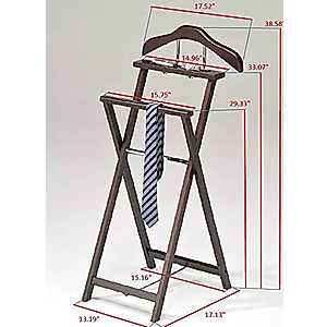 Pilaster Designs Contemporary Walnut Solid Wood Faydell Folding Cloth Valet Stand Organizer
