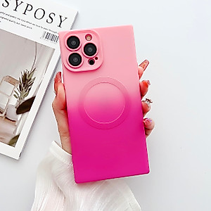 SobLn for Rectangle iPhone 13 Pro Max Case Magnetic Gradient Color Compatible with MagSafe Silicone Slim Anti-Scratch Shockproof with Full Camera Lens Protection for Women Men Phone Case (Pink Red)