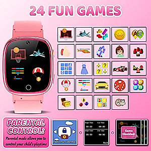 Waterproof Smart Watch for Kids 3-10 Years Old with 1.44'' Touch Screen 24 Puzzle Games 10 Audio Books Camera Music Video Player 13 Alarm Clocks Pedometer Flashlight Birthday Gift for Boys Girls
