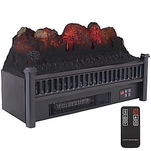Sunnydaze Heated Log Electric Fireplace Insert Heater - Polypropylene Construction - Great for Existing Fireplaces