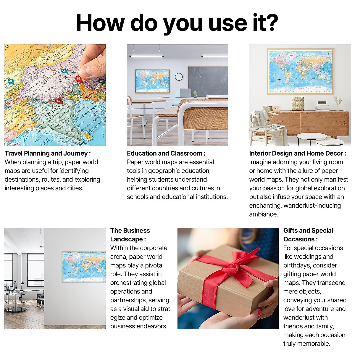 NOWMAP AquaShield Double-Sided World and USA Map Waterproof 2 Wall Map Set 24x36 - Folded Edition with (Pin Stickers)