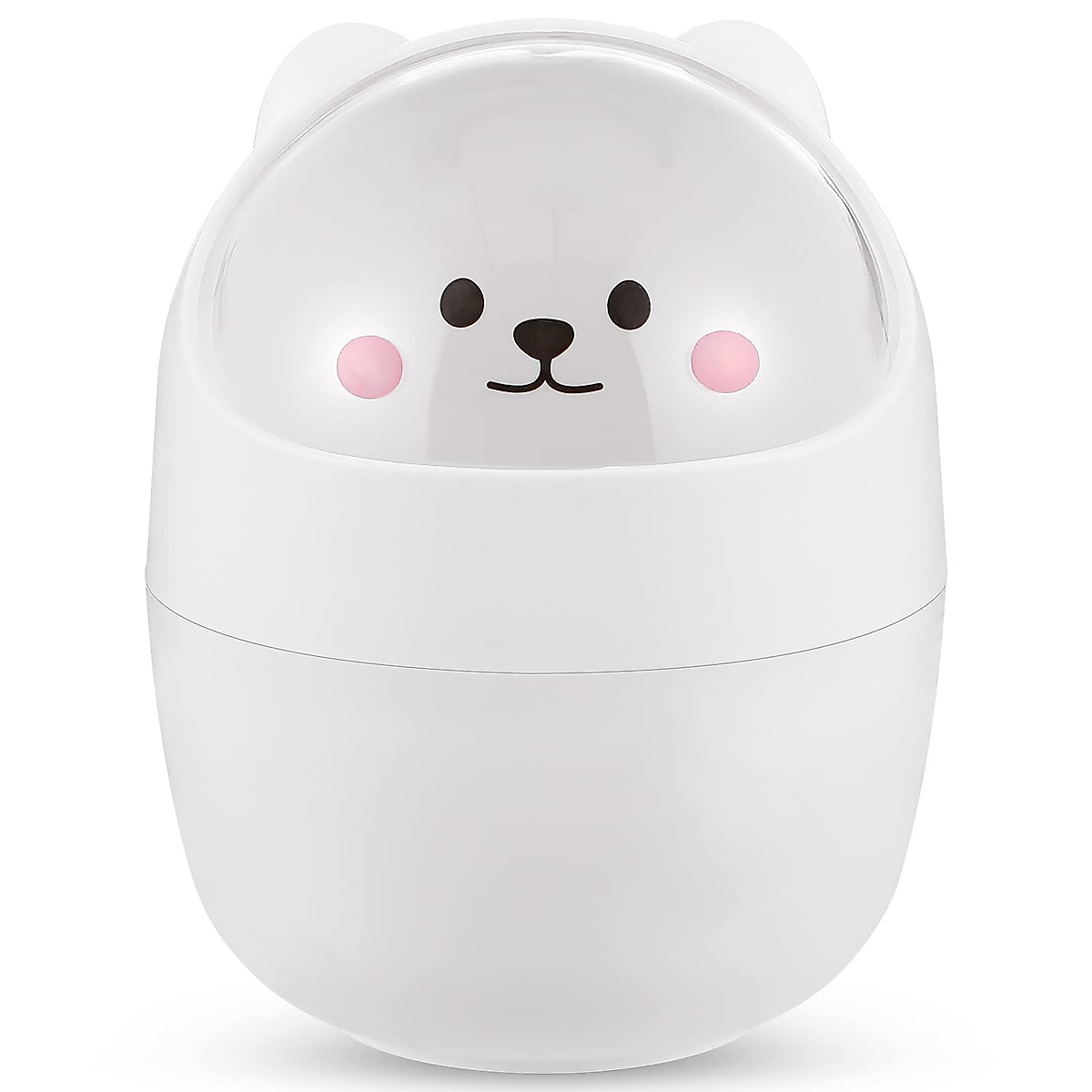 Veemoon Desktop Mini Trash Bin with Shake Lid Cute Trash Can Countertop Garbage Storage Bucket Wastebaskets Small Waste Bin for Desk Car Office Kitchen- White