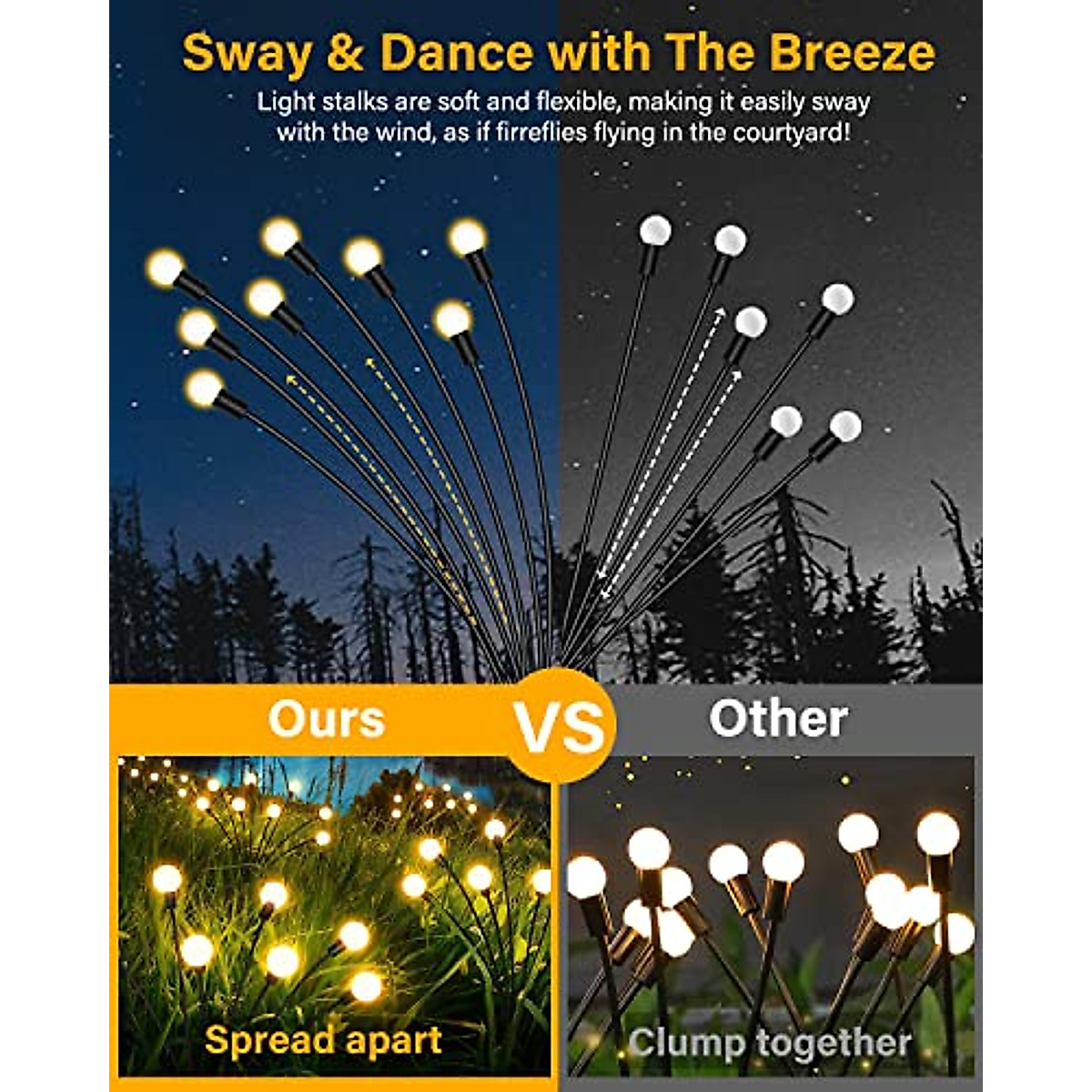 Solar Garden Lights [4 Pack 12 LED] New Upgraded Firefly Lights Solar Outdoor Waterproof Solar Powered Swaying Firefly Garden Lights for Landscape Pathway Patio Yard Walkway Decoration, Warm White