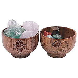 Crystal Holder for Stones Bowl, Wood Crystal Holder for Stones Display Tray Organizer Bowl for Reiki Healing Crystals Meditation Spiritual Feng Shui Home Office Decor