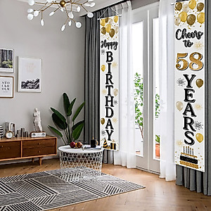 LASKYER Happy 58th Birthday Decorations,58th Gold Balloon Birthday Theme Door Hanging Banner Sign,58 Years Old Bday Party Supplies.